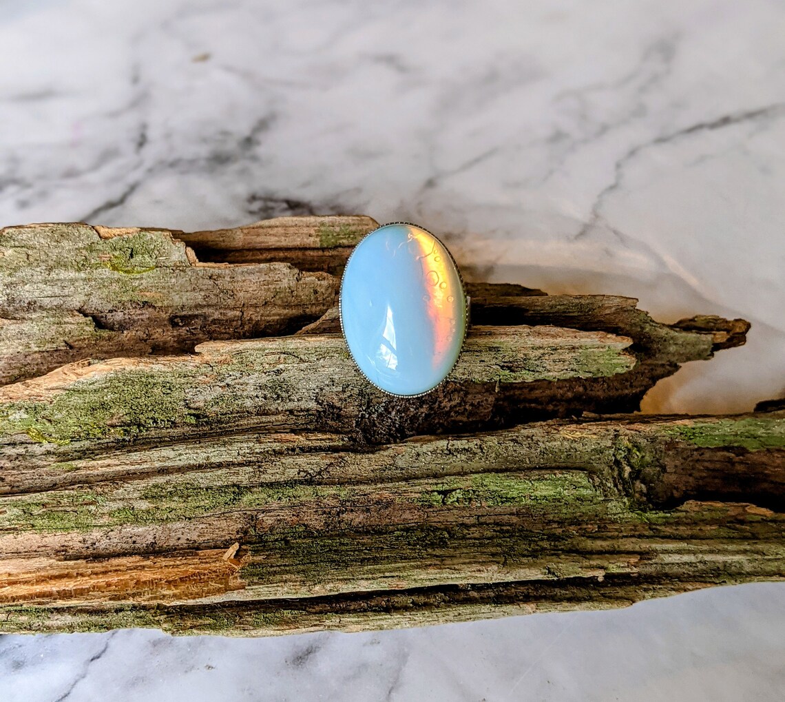 Large Oval Opalite Ring Moonstone Crystal Stainless Steel | Etsy Large Oval Opalite Ring Moonstone Crystal Stainless Steel | Etsy