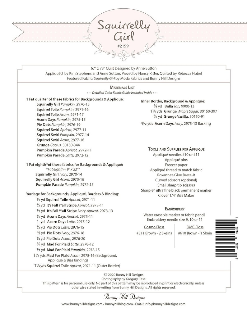 Bunny Hill Designs Squirelly Girl Pattern New - Etsy