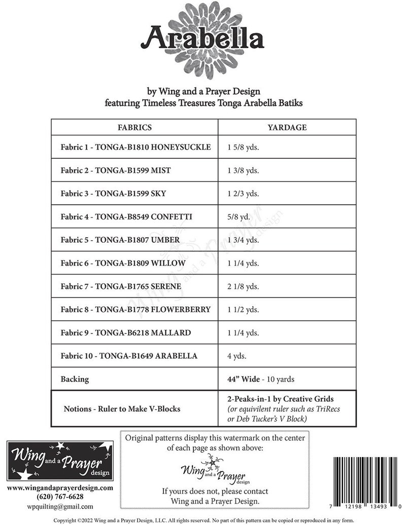 Wing and a Prayer Design - Arabella Block of the Month Pattern ...