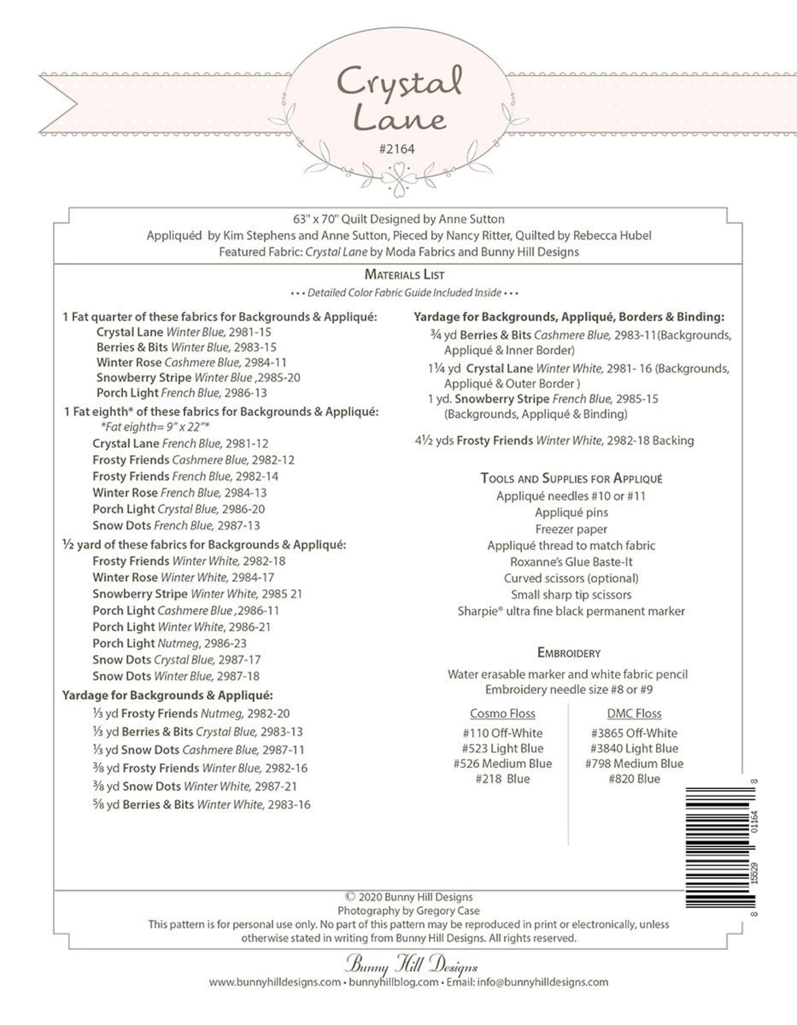 Bunny Hill Designs - Crystal Lane - Pattern - New! - Etsy