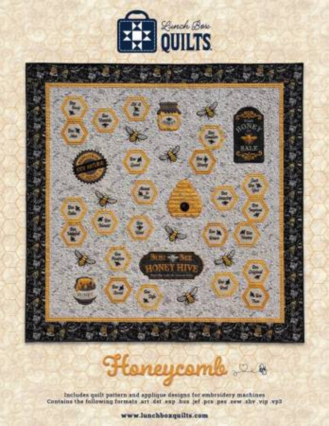 Lunch Box Quilts - Honeycomb Applique Machine Embroidery Quilt Pattern ...