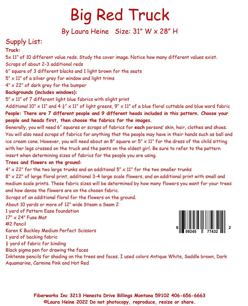 Fiberworks INC Big Red Truck Collage Pattern New - Etsy