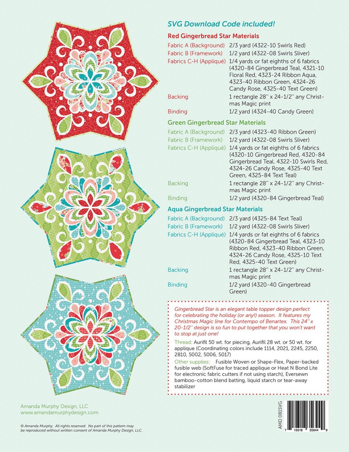 Amanda Murphy Design, LLC - Gingerbread Star - Pattern - New! - Etsy