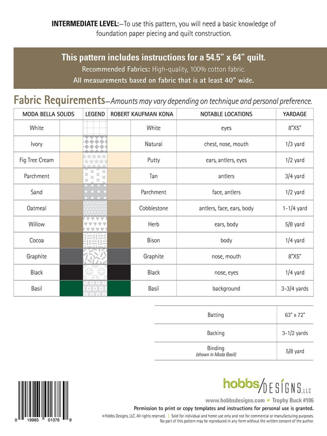 Hobbs Designs Trophy Buck Pattern New - Etsy