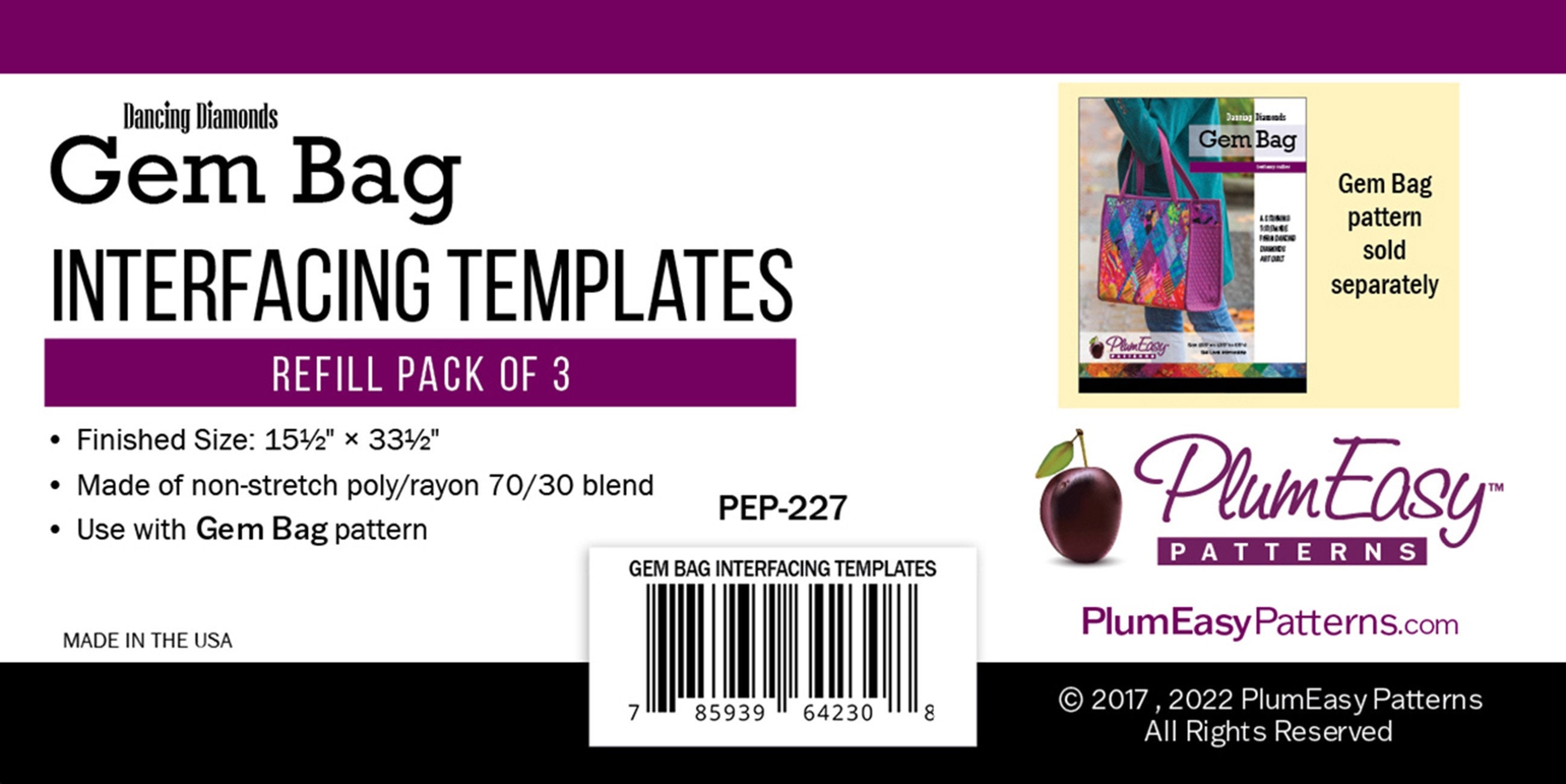 Plumeasy Patterns - Dancing Diamonds Gem Bag Interfacing Template 3 ...