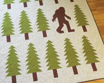 Legendary Bigfoot Sasquatch in the Forest Patchwork Quilt Quilting ...