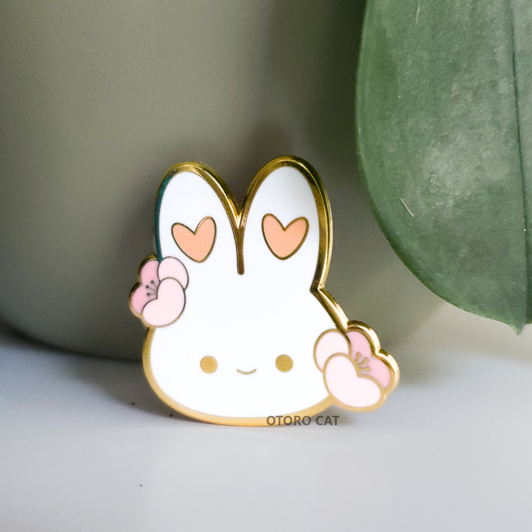 Floral Bunny Enamel Pin, Cute Animal Flower Pin, Flower, Summer, Gift ...