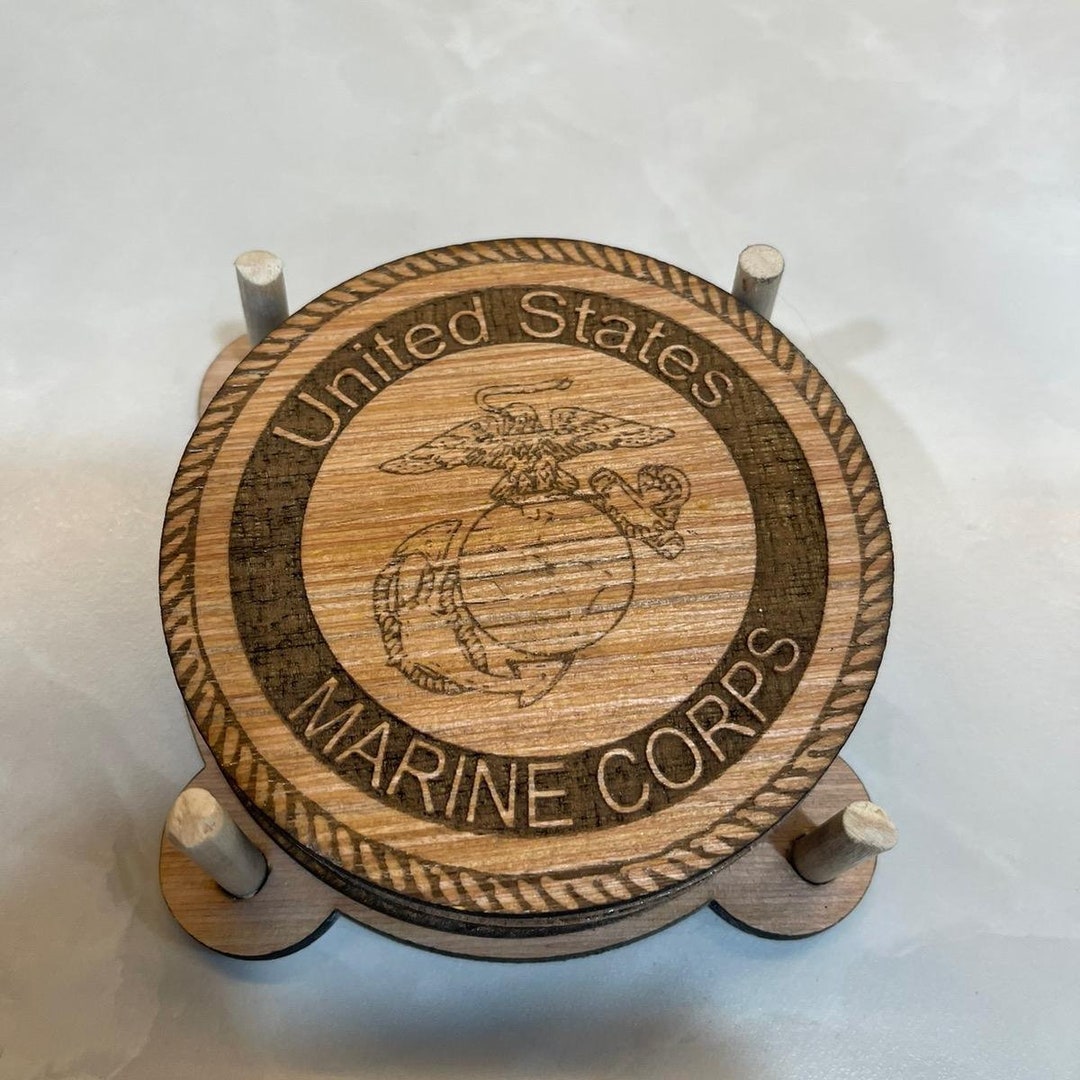 Marine Corps Coaster Set – Handcrafted Wooden Coasters for USMC ...