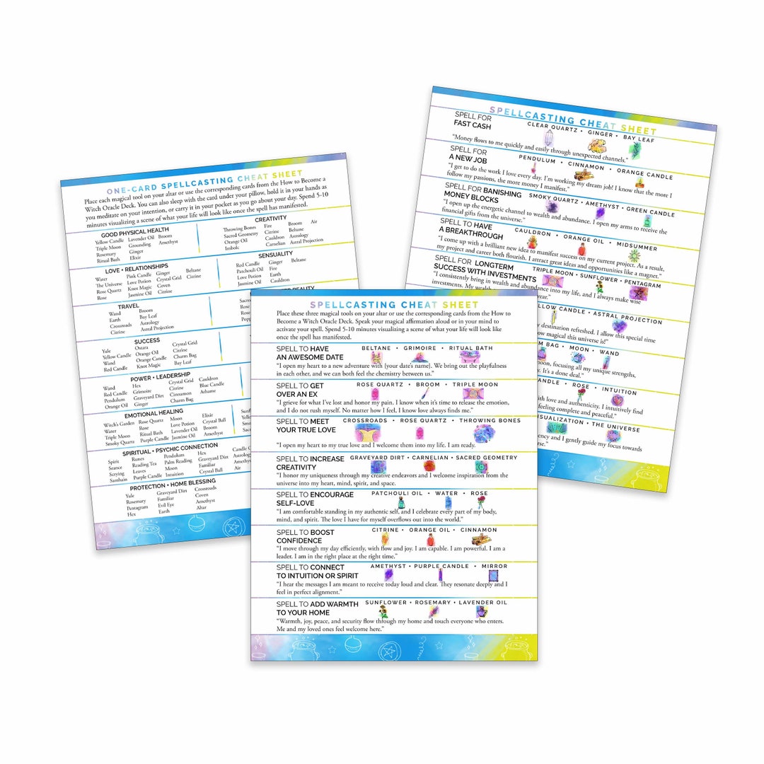 Spell Cheat Sheets for the How to Become a Witch Oracle Deck - Etsy