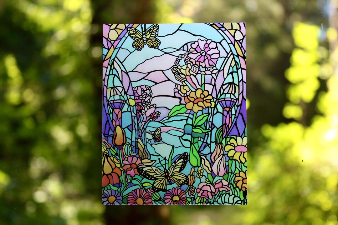 Stained Glass Transparent Window Sticker, Translucent Heart Colorful ...