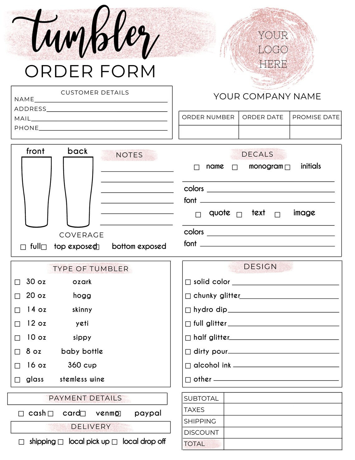 Order Form Template Editable, Small Business Order Forms, Customer ...
