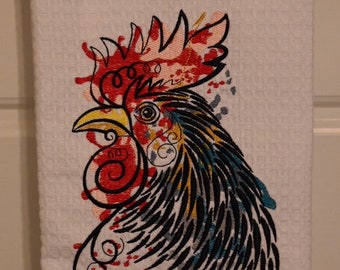 Spring Chicken / Rooster Lays a HUGE Egg Embroidered Waffle Weave Hand ...