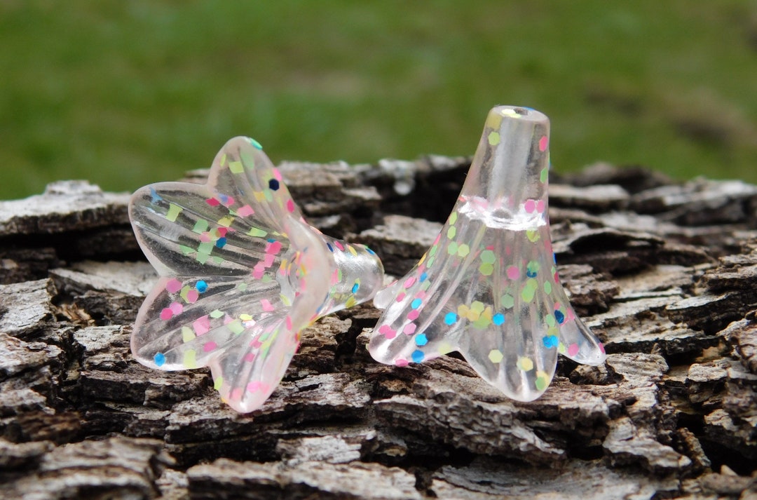 2 Confetti Hand Painted Lucite Trumpet Flower Beads 22mm - Etsy