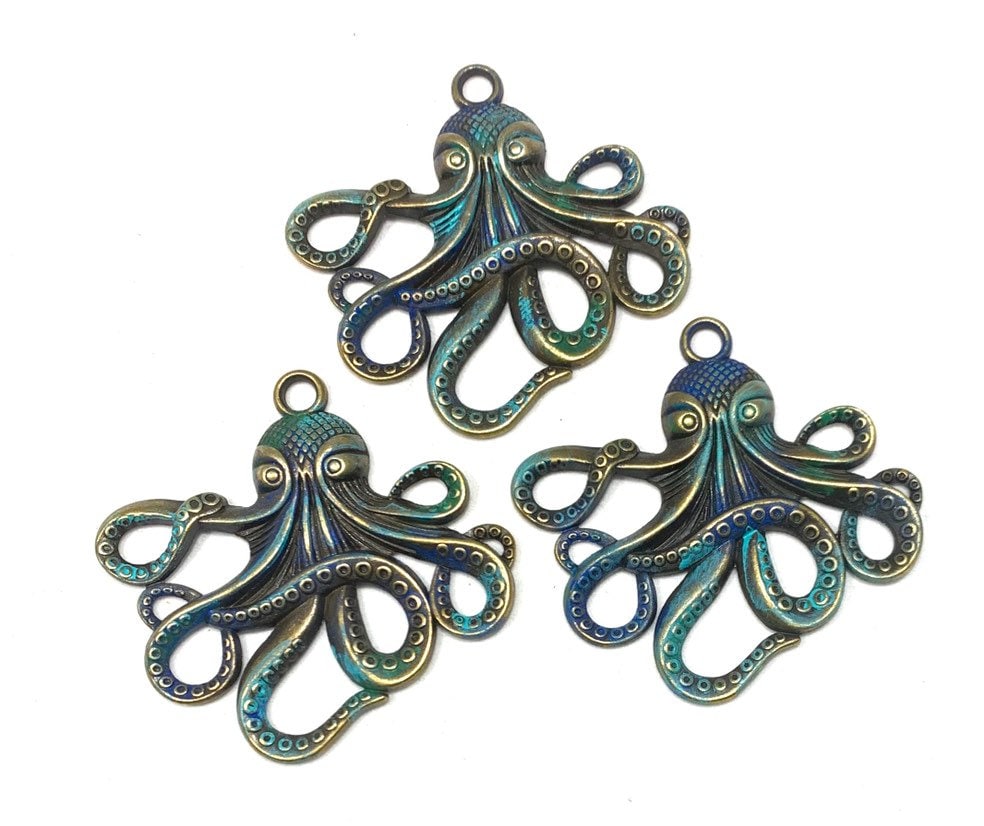 Large Octopus Charm With Faux Patina Antique Bronze 55mm X 58mm - Etsy