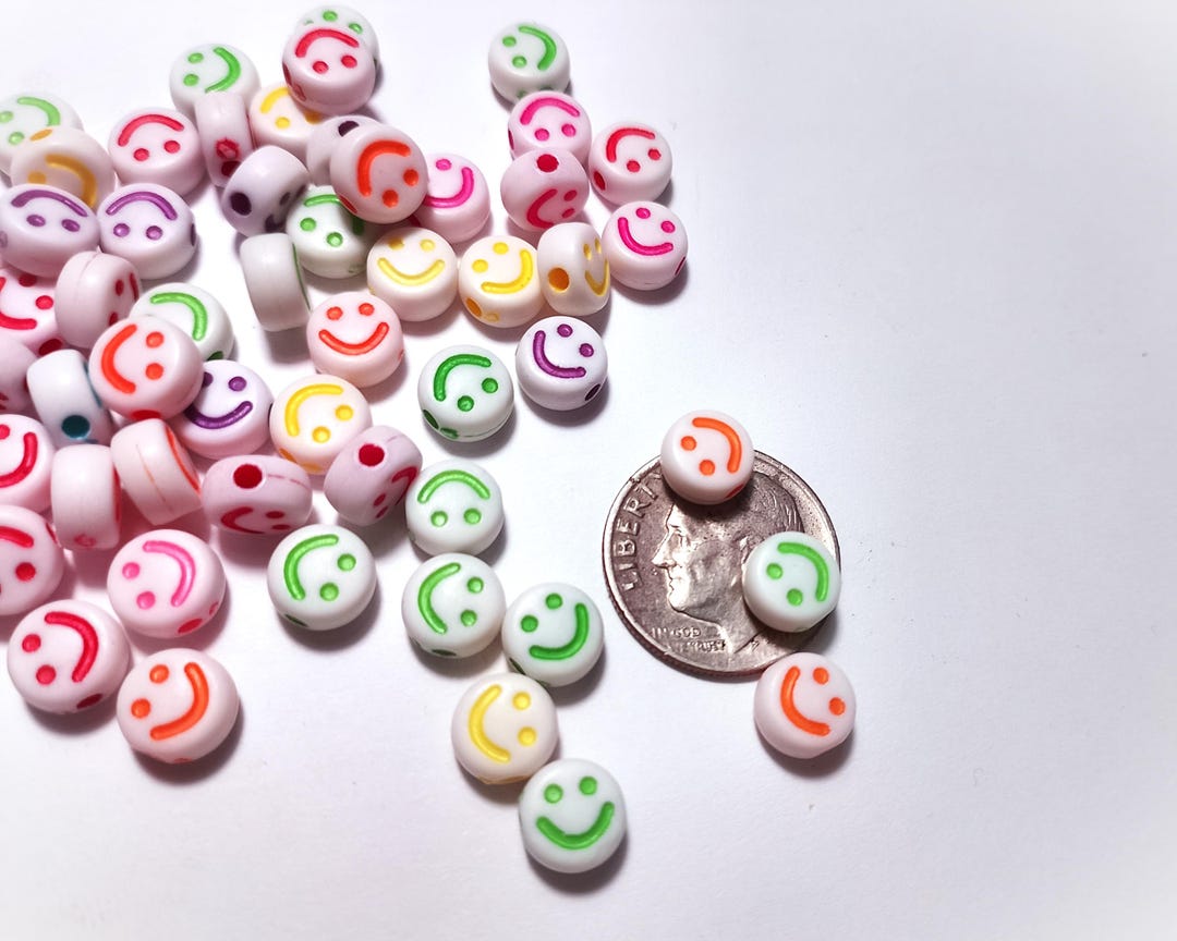 Smiley Face Acrylic Beads Round Opaque Mixed Colors 7mm X 4mm, 1.5mm ...