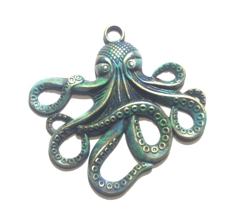 Large Octopus Charm With Faux Patina Antique Bronze 55mm X | Etsy