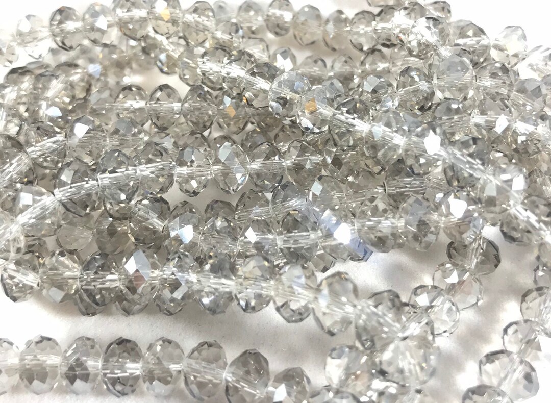 30 Grey Crystal Rondelles 8mm X 6mm High Quality Sparkling Beads for ...