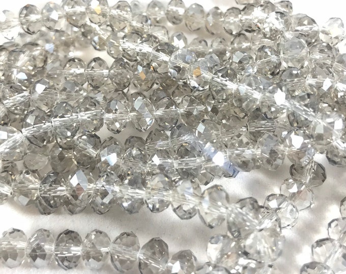 30 Grey Crystal Rondelles 8mm X 6mm High Quality Sparkling Beads for ...