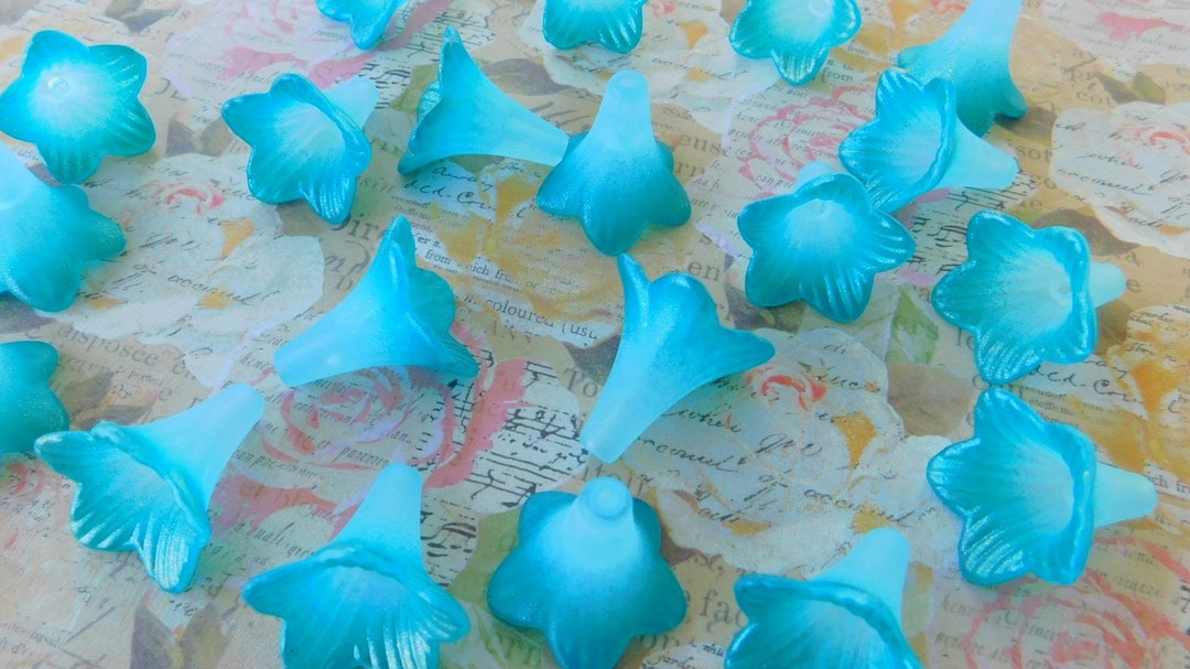 Blue With Pearl Turquoise Hand Painted Lucite Trumpet Flower Beads - Etsy