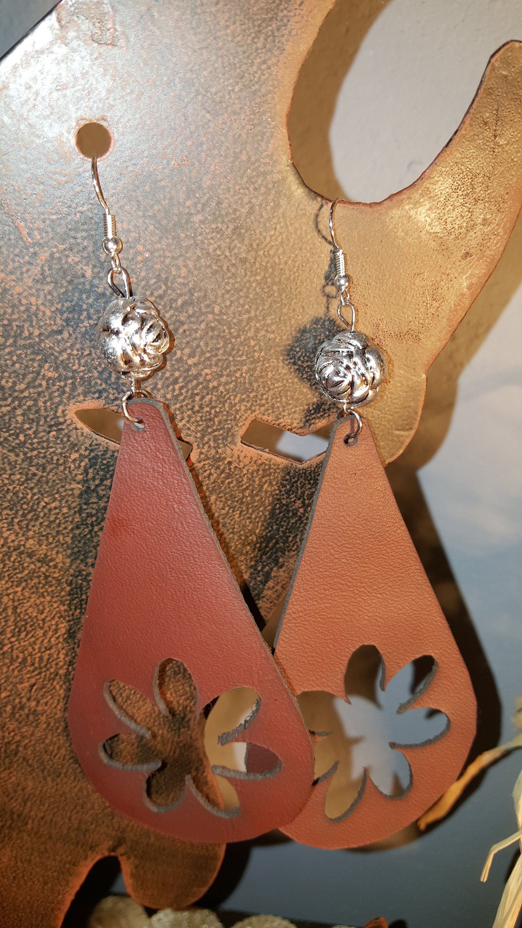 Handmade Floral Teardrop W/rose Charm 100% Genuine Leather burgundy - Etsy