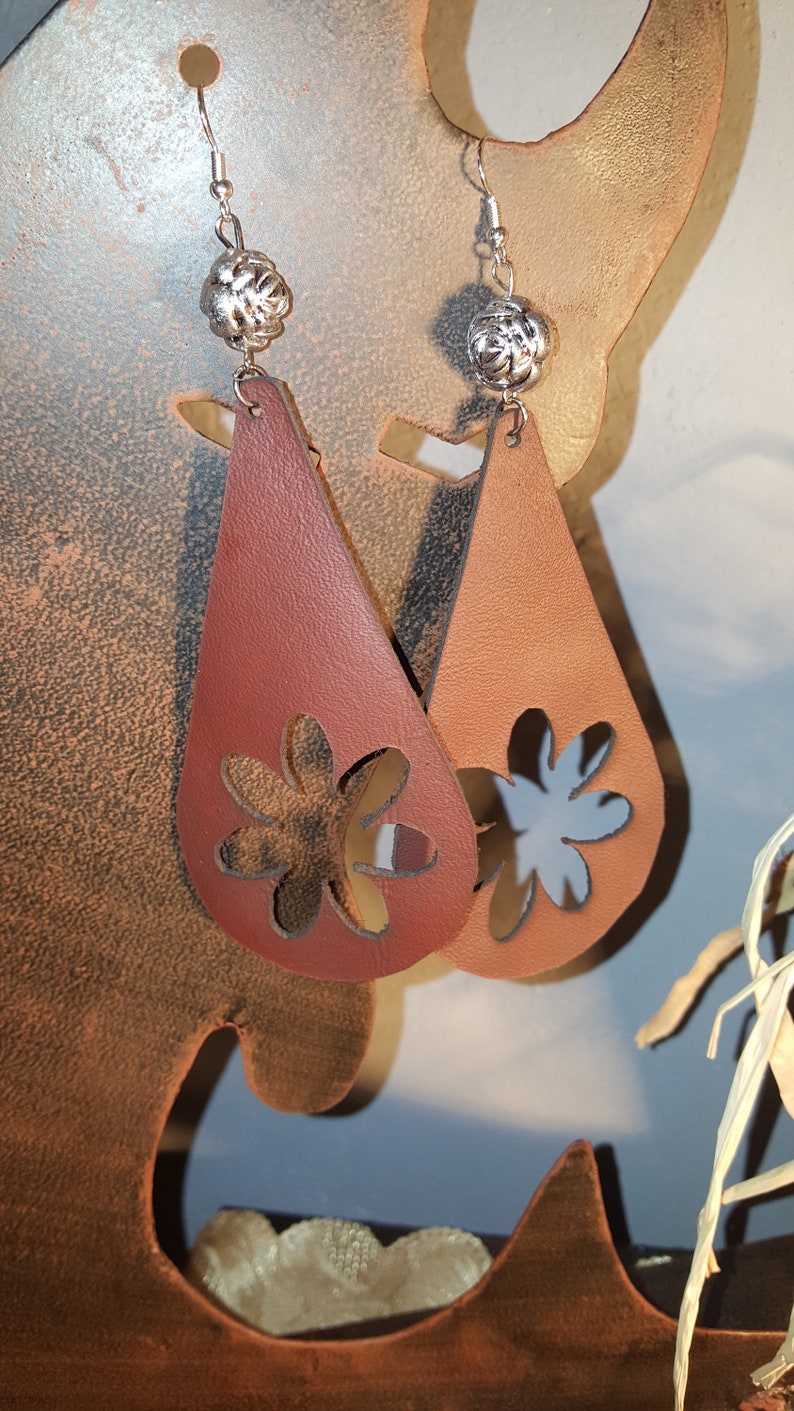 Handmade Floral Teardrop W/rose Charm 100% Genuine Leather burgundy - Etsy