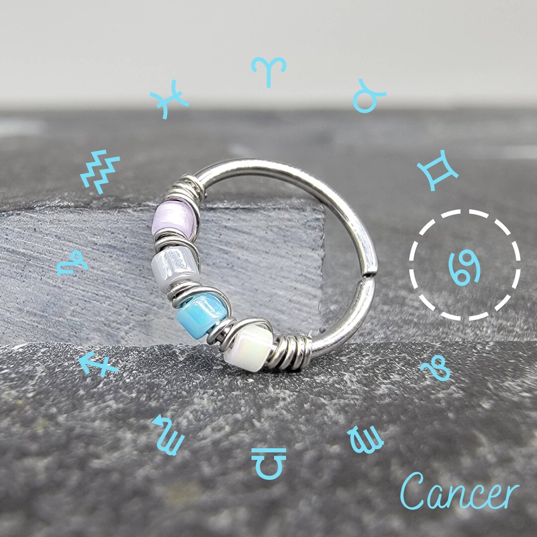 Cancer Zodiac Sign Beaded Nose Hoop, Helix Cartilage Tragus Conch ...