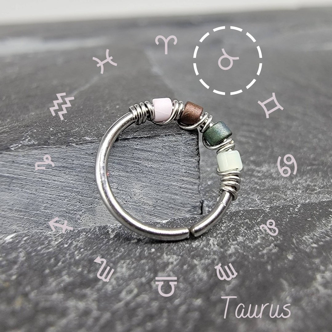 Taurus Zodiac Sign Beaded Nose Hoop, Helix Cartilage Tragus Conch ...