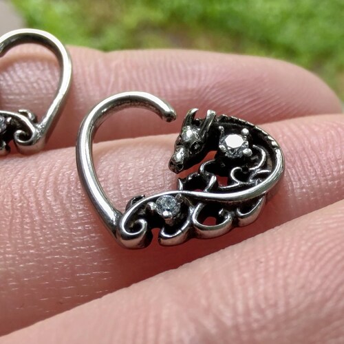 Mythical Dragon Heart Daith Earring Simple Silver Bendable | Etsy
