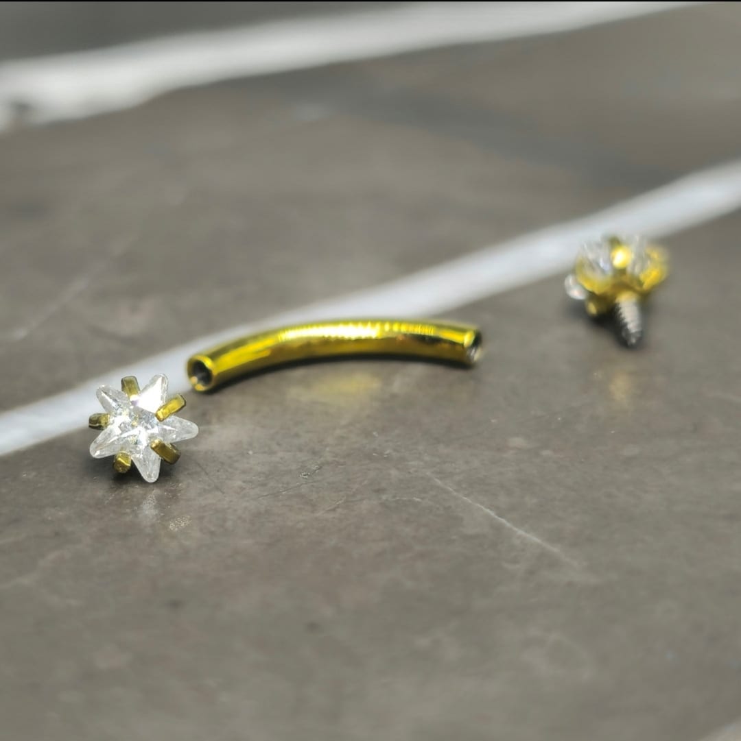 Star Titanium Internally Threaded Rook Earring, Curved Barbell, Eyebrow ...