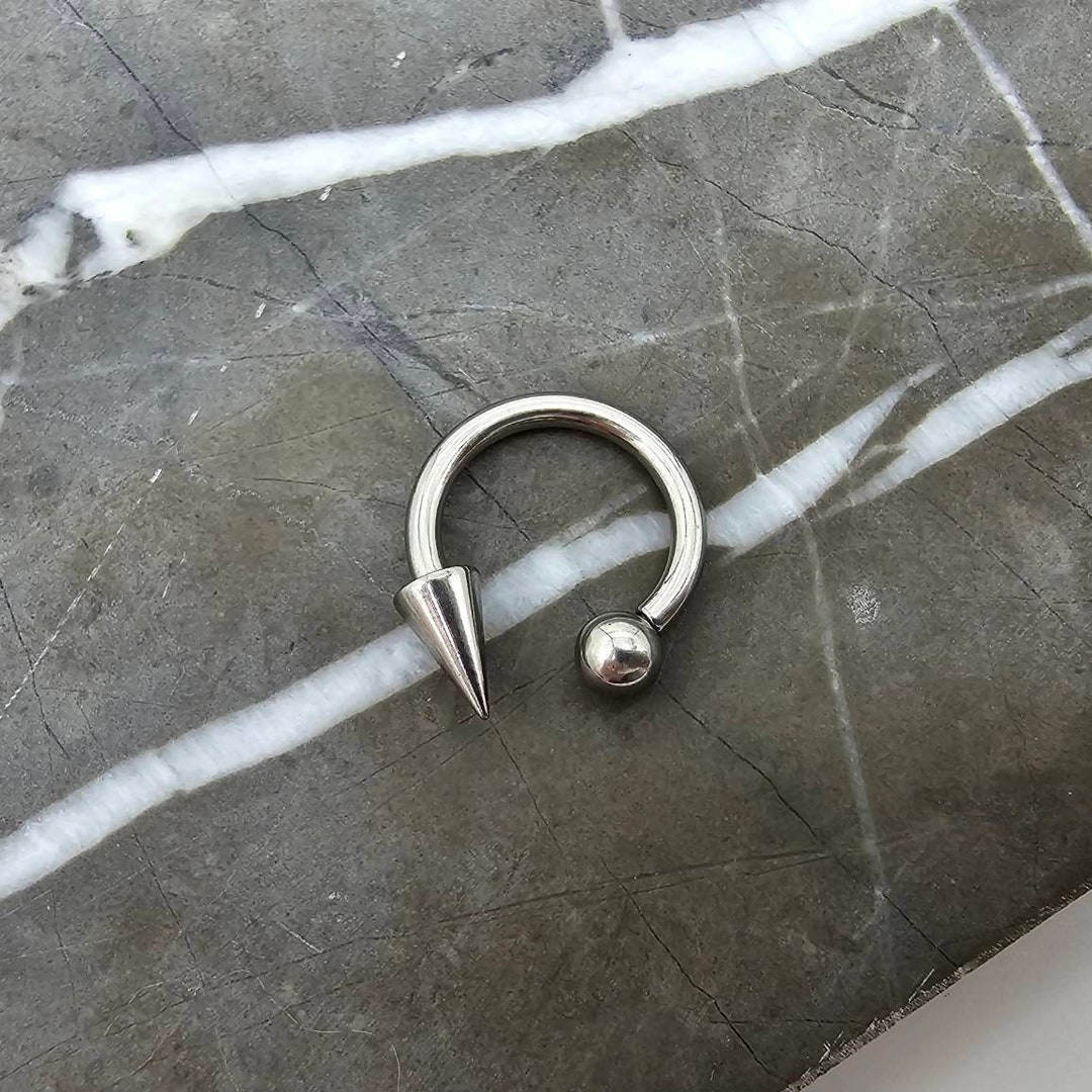 6mm Spike + 4mm Ball Titanium Lip Ring, Horseshoe Hoop Ring in 16g or ...