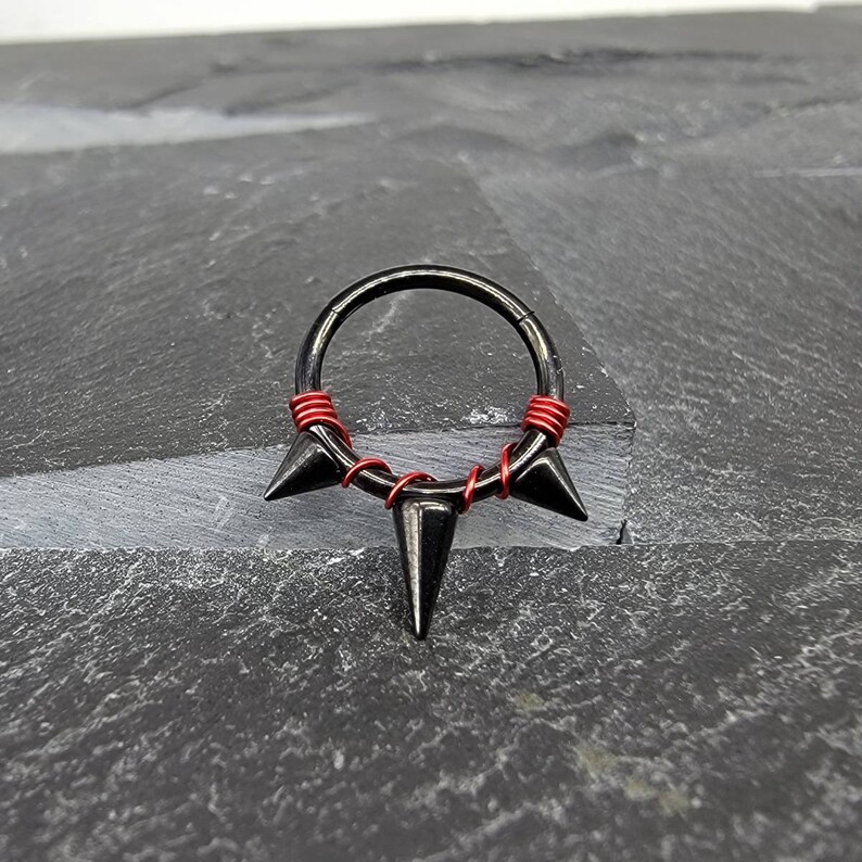 Black Red Titanium Triple Spike Wrapped Hinged Piercing - Etsy