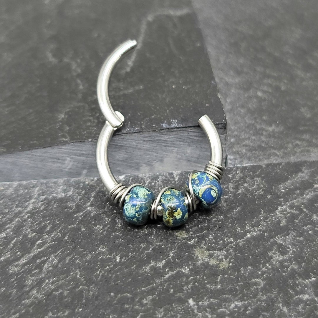 Picasso Blue Beaded Hinged Segment Clicker, Septum Ring Basic Cartilage ...