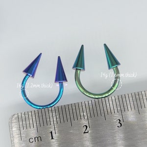 Large Spike Titanium Septum Ring, Horseshoe Hoop Ring in 14g or 16g - 8mm, 10mm, 12mm, 4x8mm ...