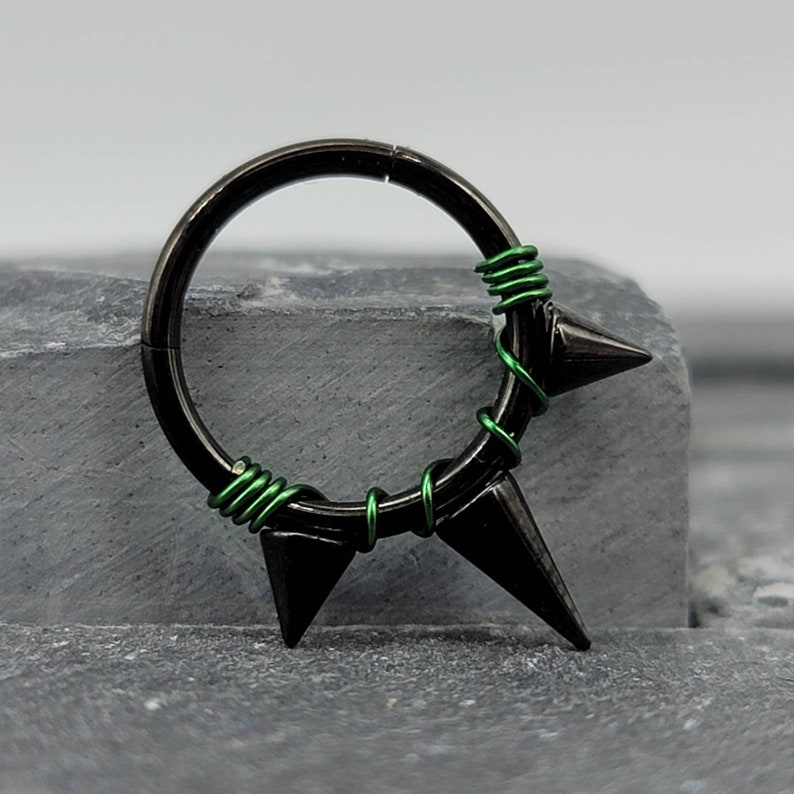 Black Green Titanium Triple Spike Wrapped Hinged Piercing - Etsy