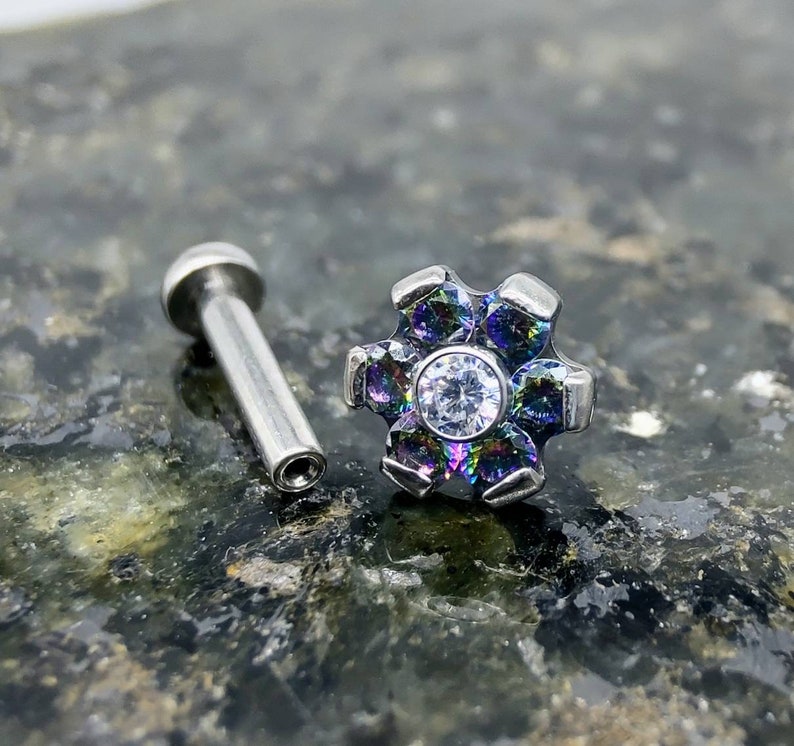 Titanium Threadless Push Fit Vitrail Medium Flower Labret - Etsy