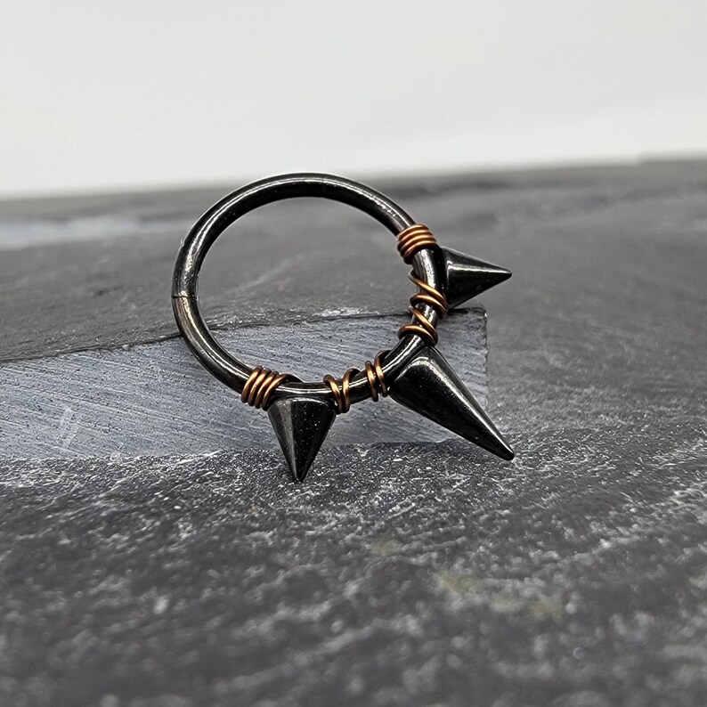 Black Copper Titanium Triple Spike Wrapped Hinged Piercing - Etsy