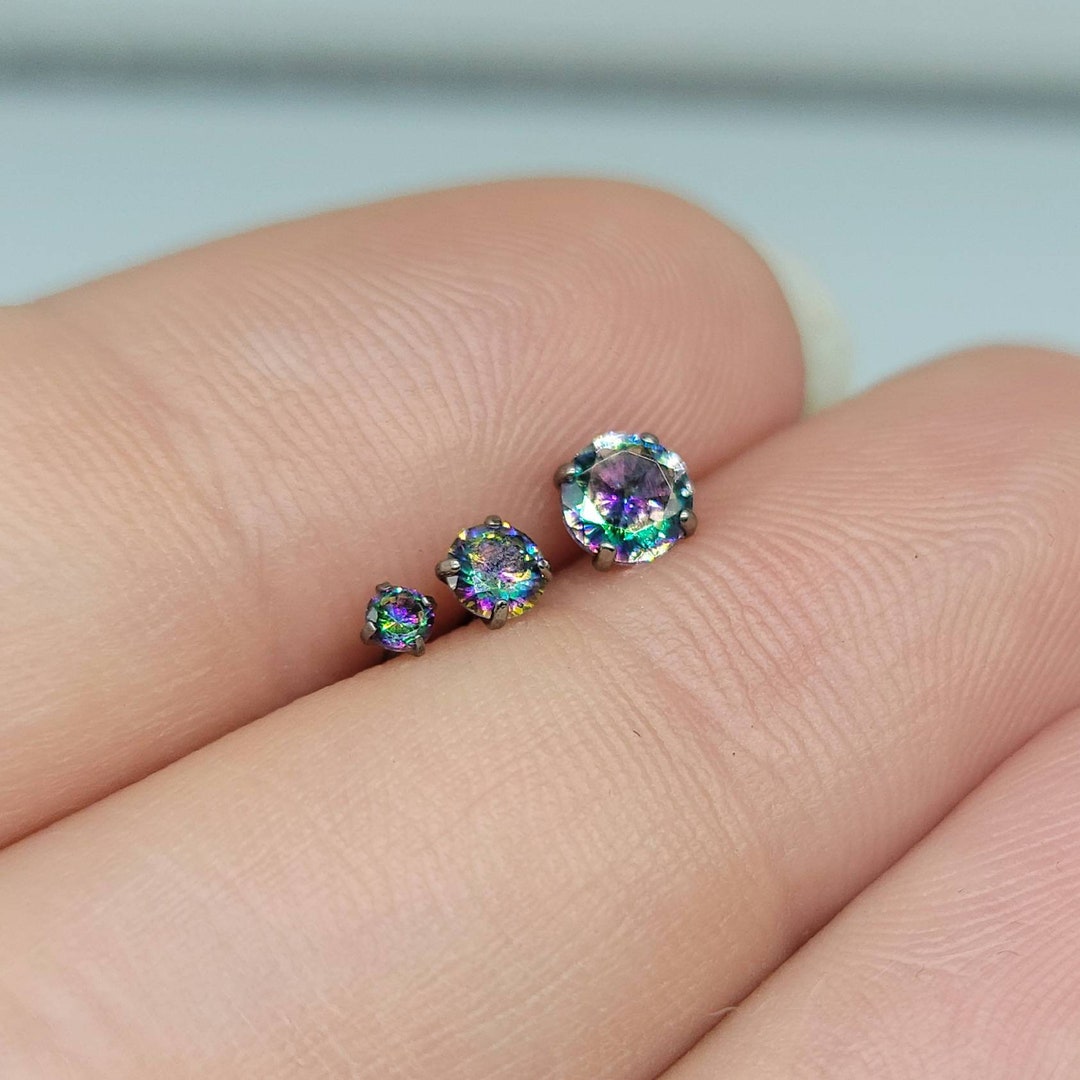 Vitrail Medium Titanium Cubic Zirconia Threadless Push Fit Labret ...