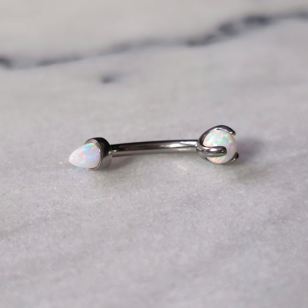 White Opal Spike Titanium Curved Barbell, Vertical Labret Lip Ring ...