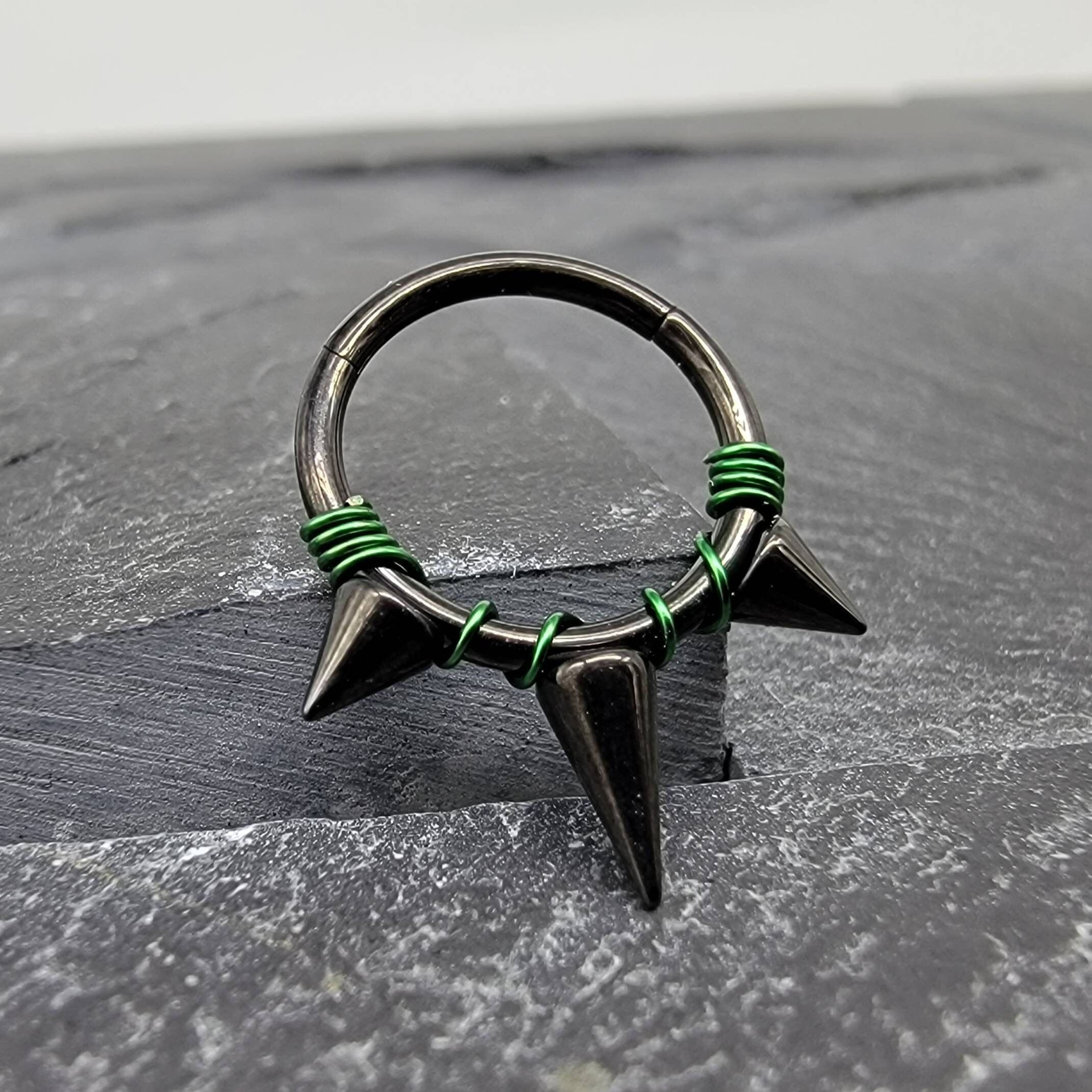 Black Green Titanium Triple Spike Wrapped Hinged Piercing - Etsy