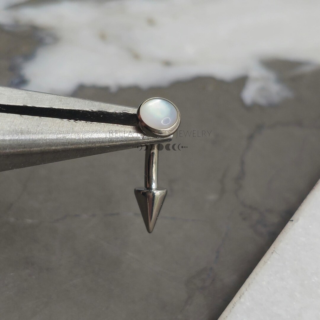 Mother of Pearl + Spike Rook Cartilage Earring, Vertical Labret Lip ...