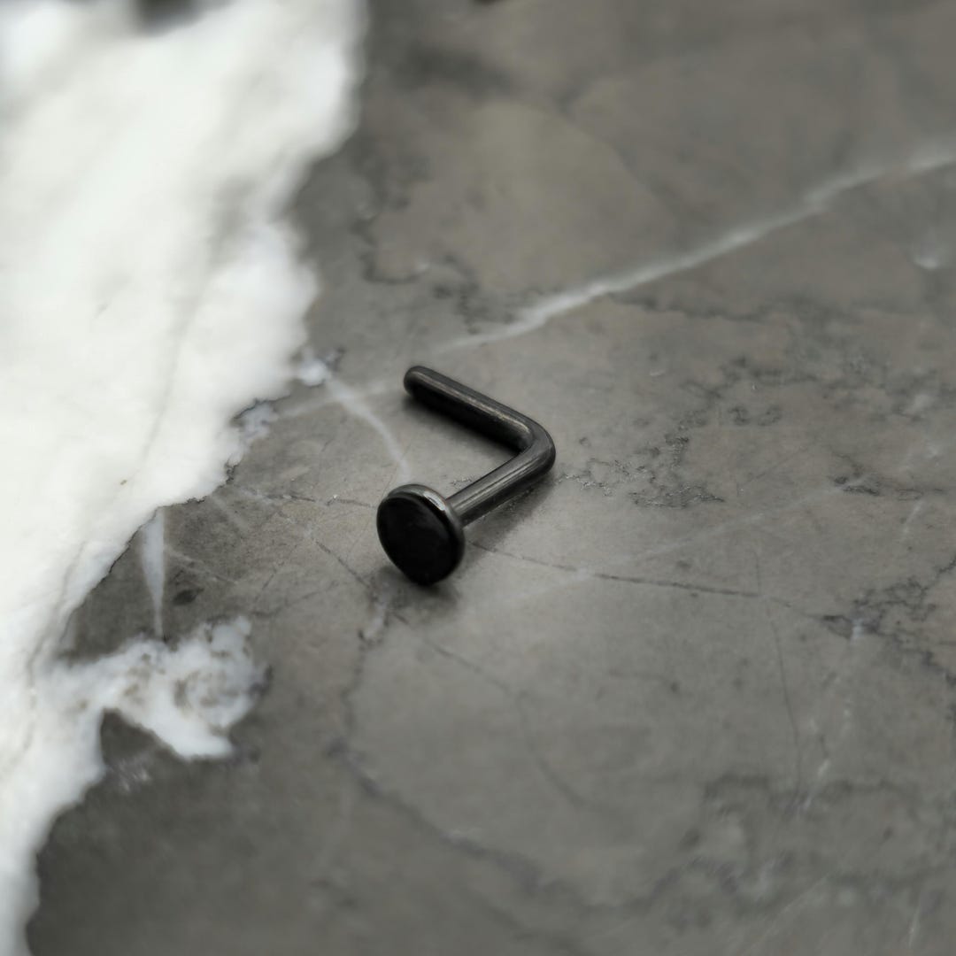 Shiny Black Flat Nose Stud, Implant Grade Titanium Nostril Piercing ...