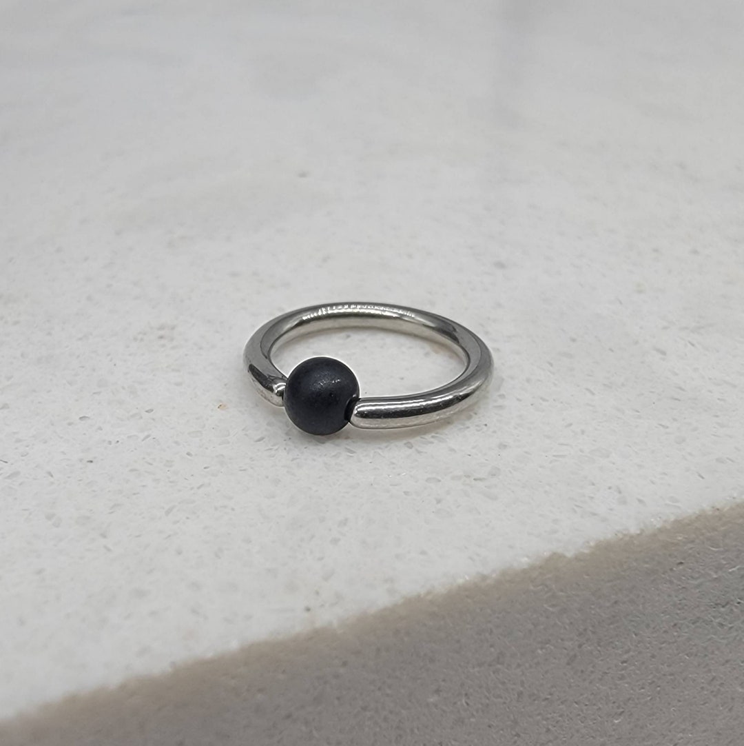 Matte Black Bead CBR Captive Bead Ring Silver Black Helix - Etsy