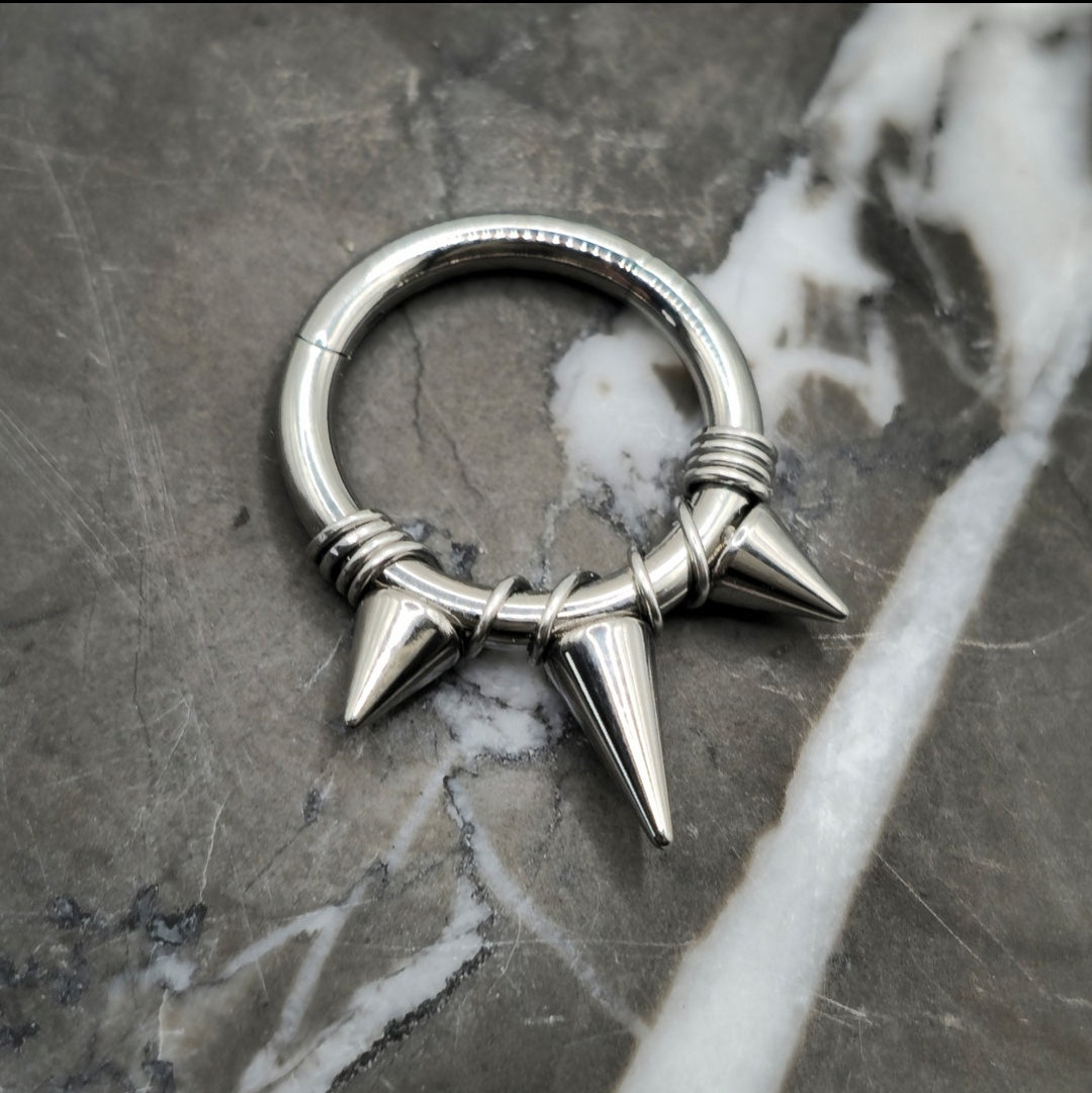 16g, 14g, 12g Titanium Triple Spike + Wrapped Hinged Piercing Clicker ...