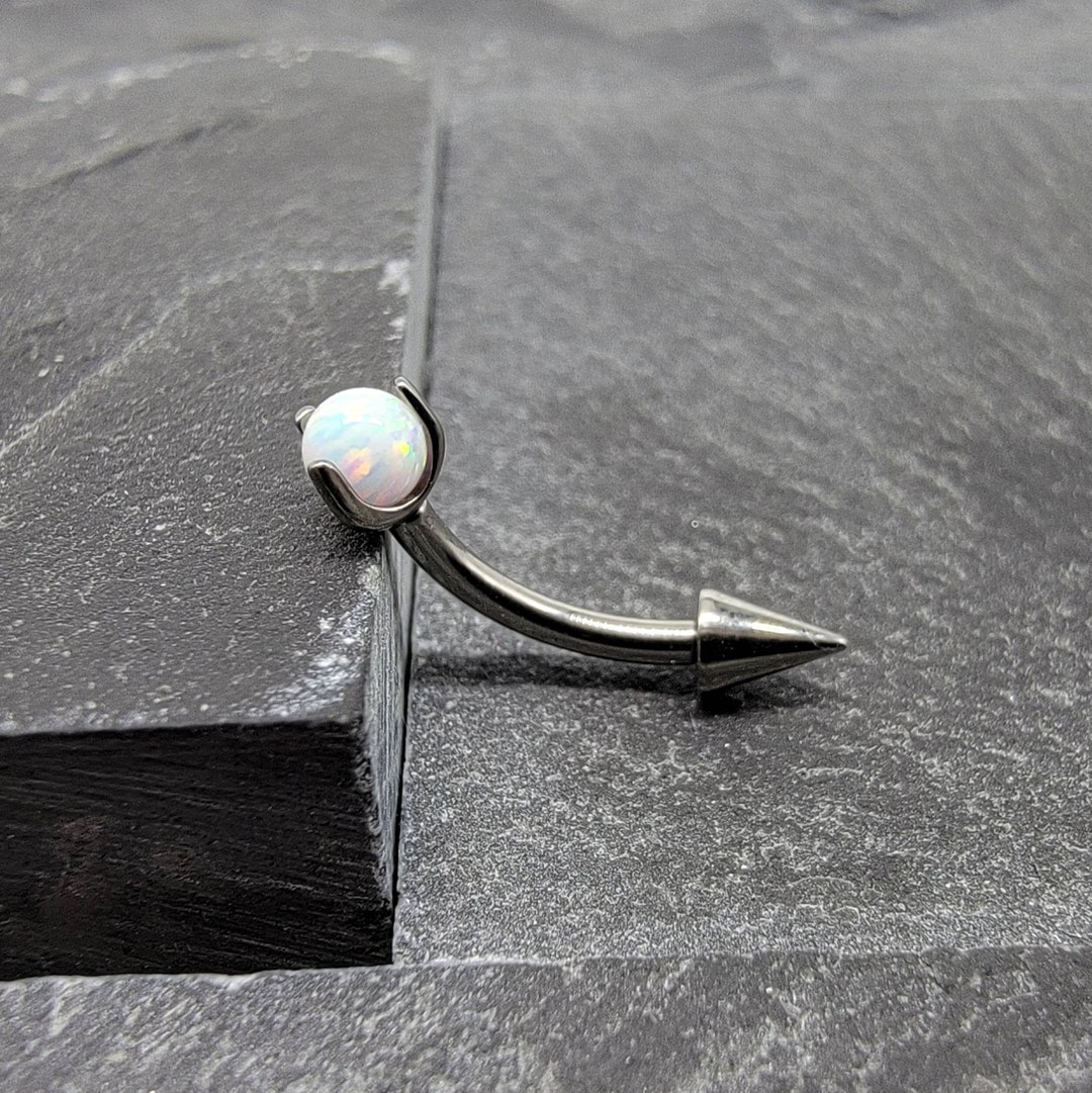 Opal + Spike Vertical Labret Lip Ring, Rook Earring, Opal Eyebrow ...
