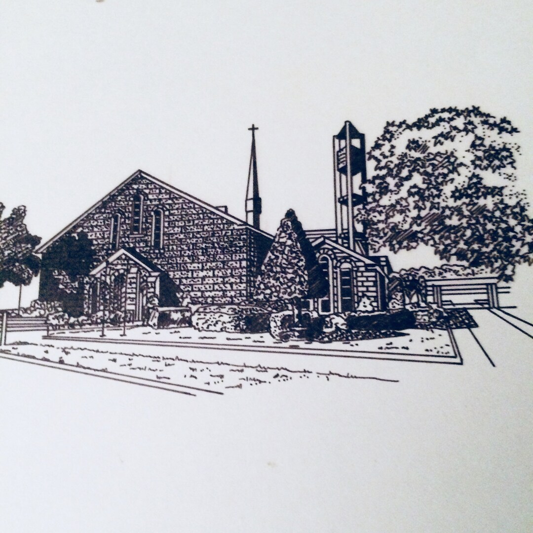 Custom Church Portrait 5x7 Pen and Ink Black and White Gift for Him or ...