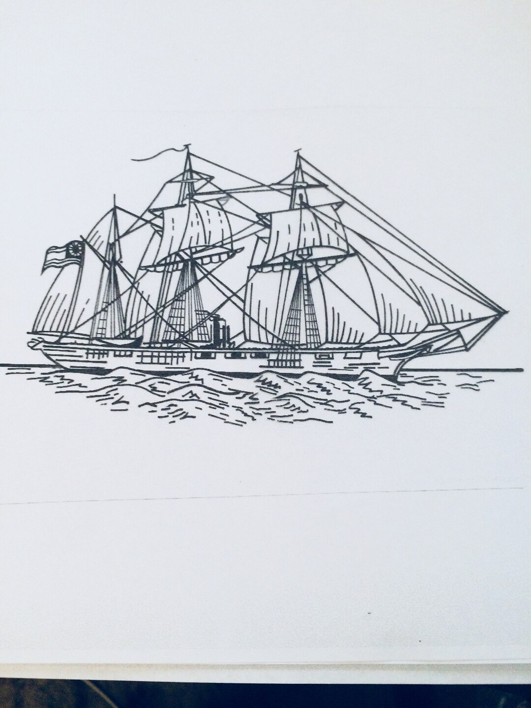 Ship Illustration Pen and Ink, Drawing, Black Ink #105 5x7 or 8x10 Gift ...