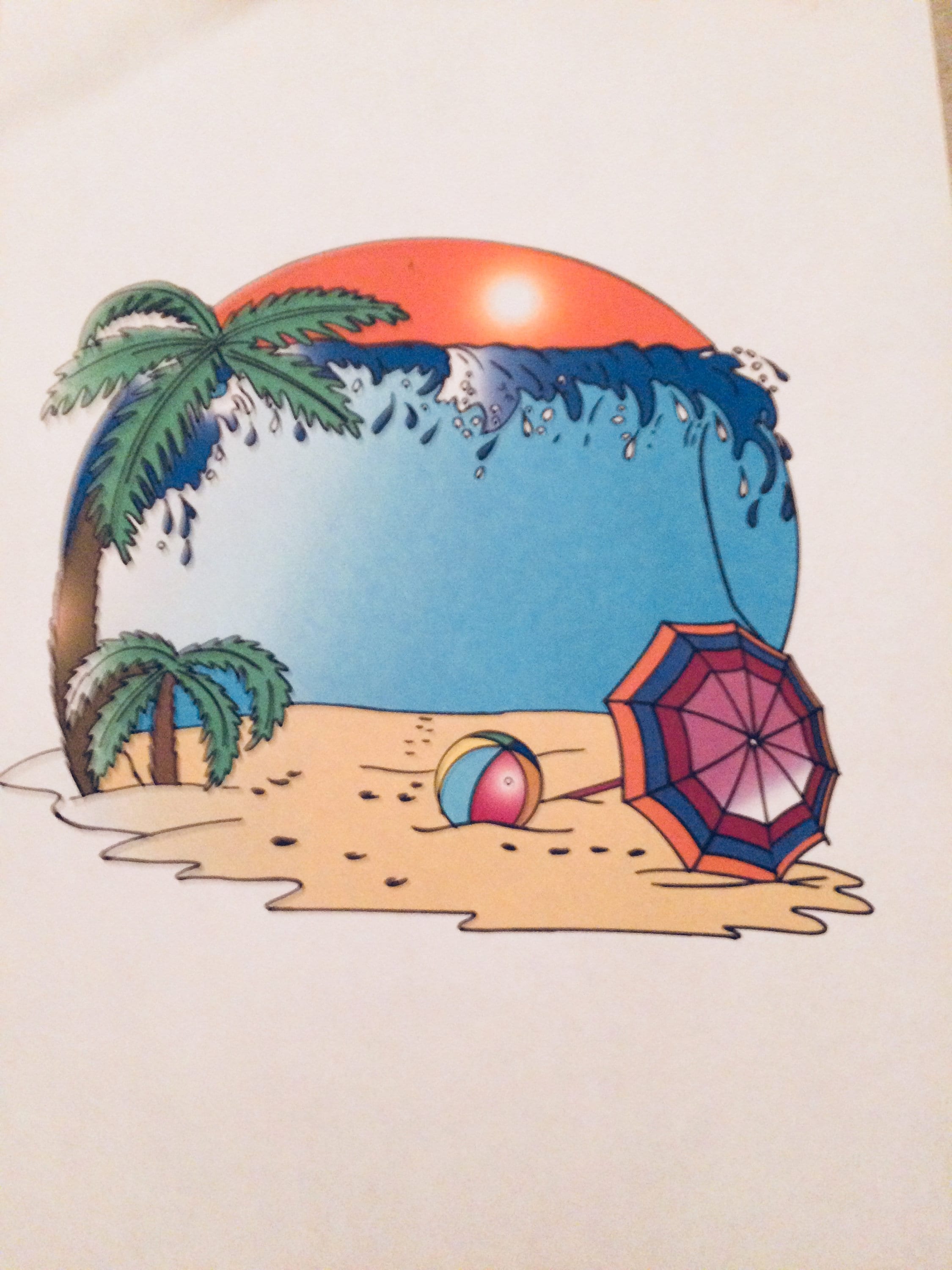 Beach, Plam Tree, Beach Ball, Sand, Sun, Illustration, # 106, Printed ...