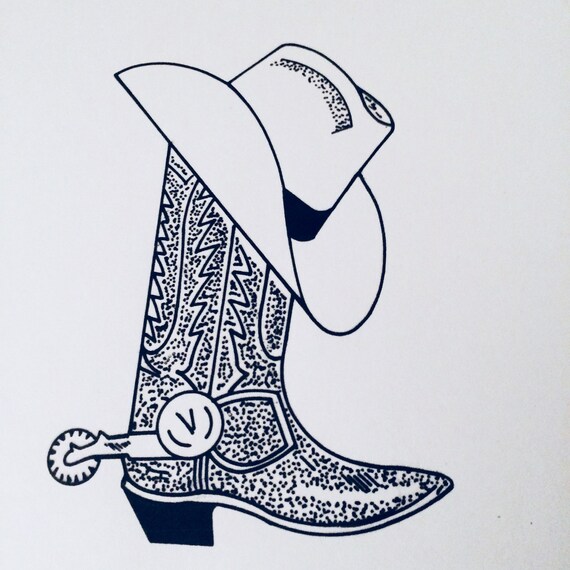Cowboy Boot Ink Drawing Cute Cowgirl Boots Art Print, Coastal Cowgirl
