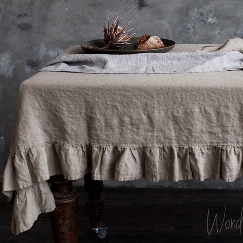 Natural Linen Tablecloth With Ruffles /ruffle Tablecloth / - Etsy