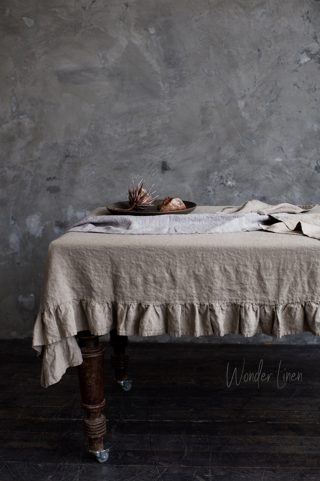Linen Ruffle Tablecloth. Washed Soft Linen Table Cloth. Natural ...